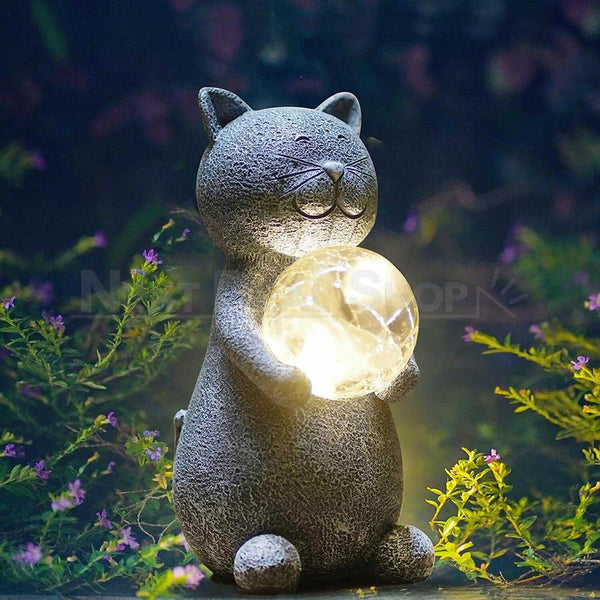 Solar Powered Cat Statue with Crack Glass Ball – nextdealshop.com