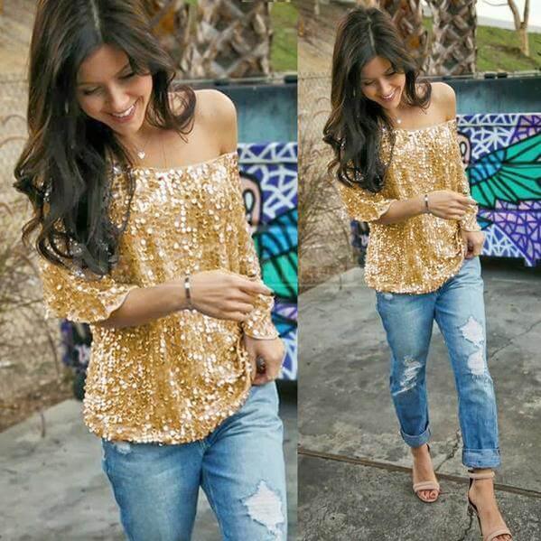 Off Shoulder Sequin Top - Gold – nextdealshop.com
